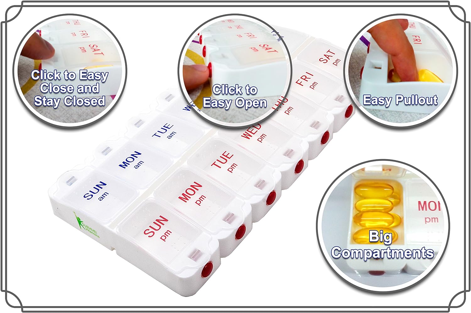 Via Trading | New Overstock Manifested 7 day push button pill organizer